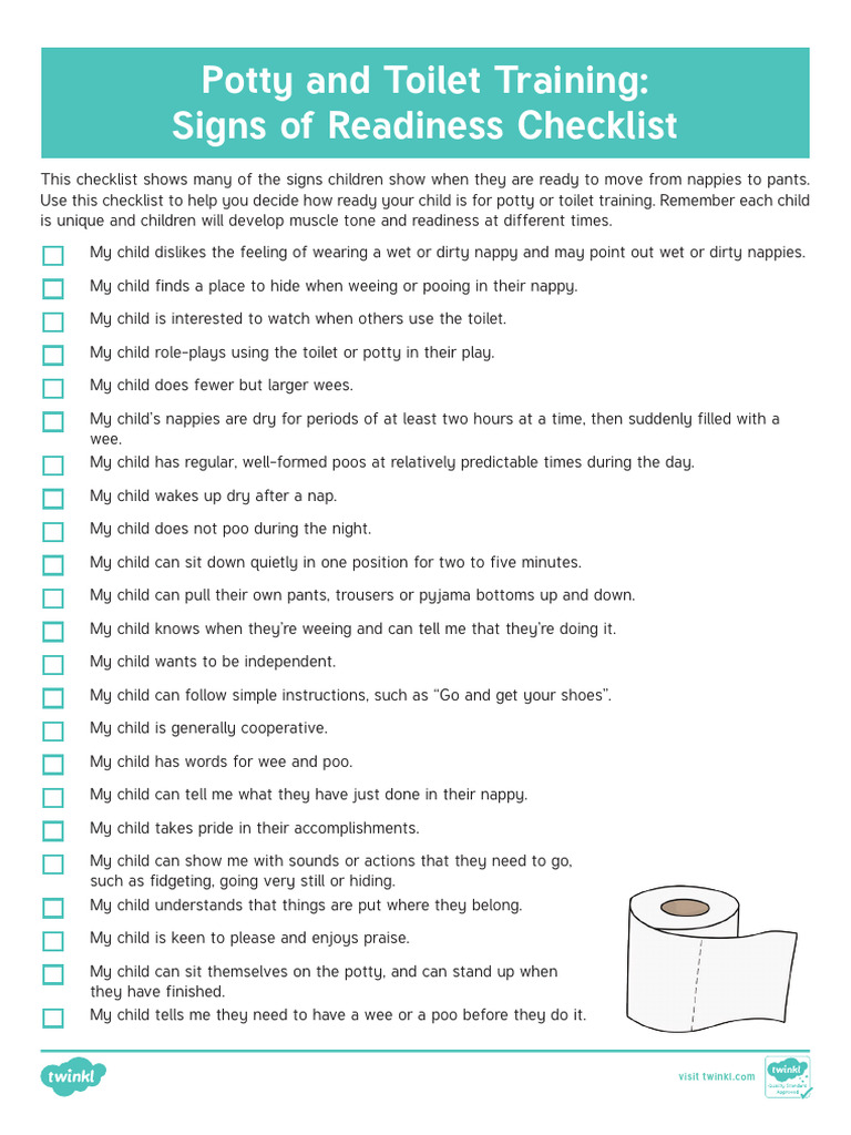 T Par 270 Potty and Toilet Training Signs of Readiness Checklist ...
