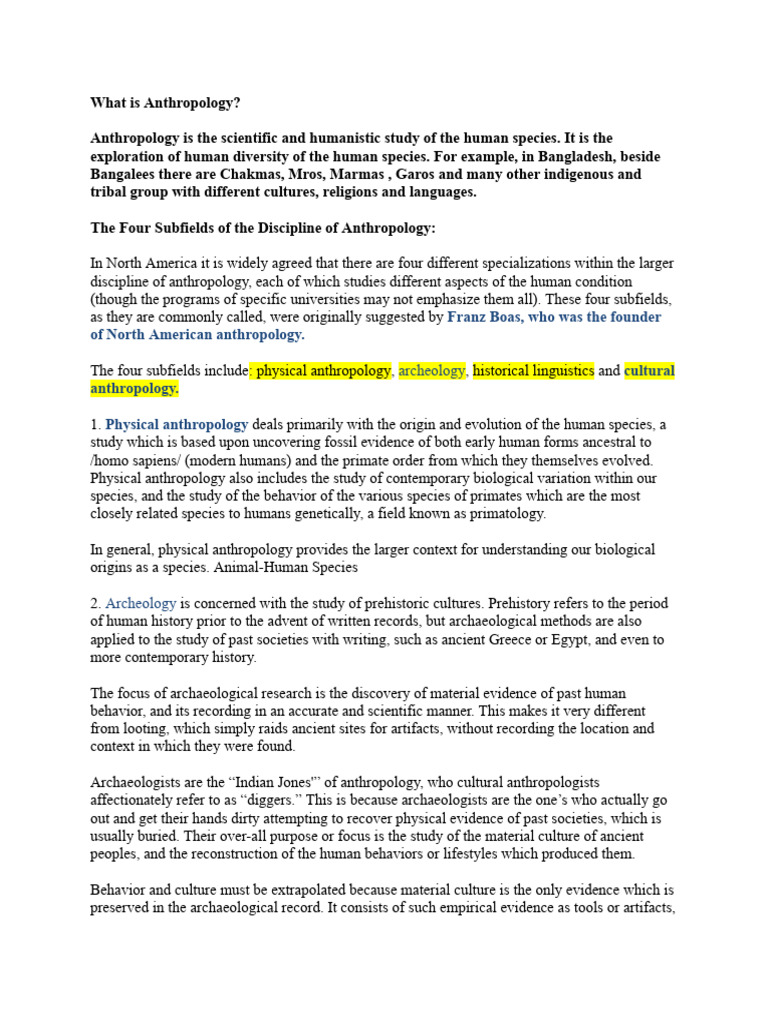 Four Subfields of Anthropology | PDF | Anthropology | Archaeology