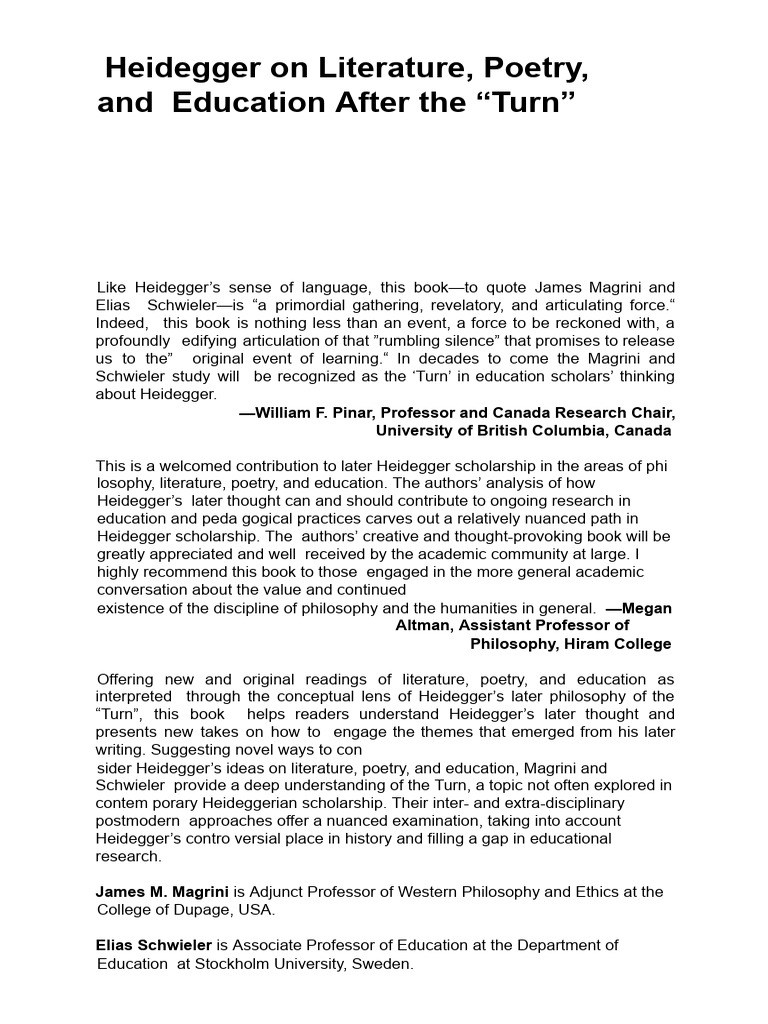 Heidegger On Literature, Poetry, and Education After The "Turn" at The ...