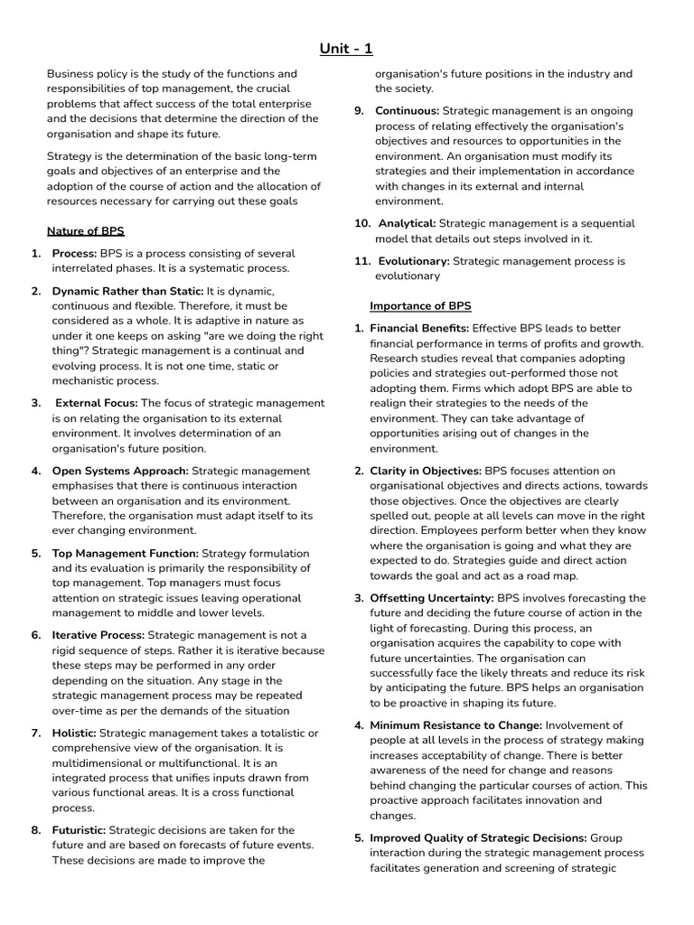 BPS Unit 1 | PDF | Strategic Management | Strategic Planning