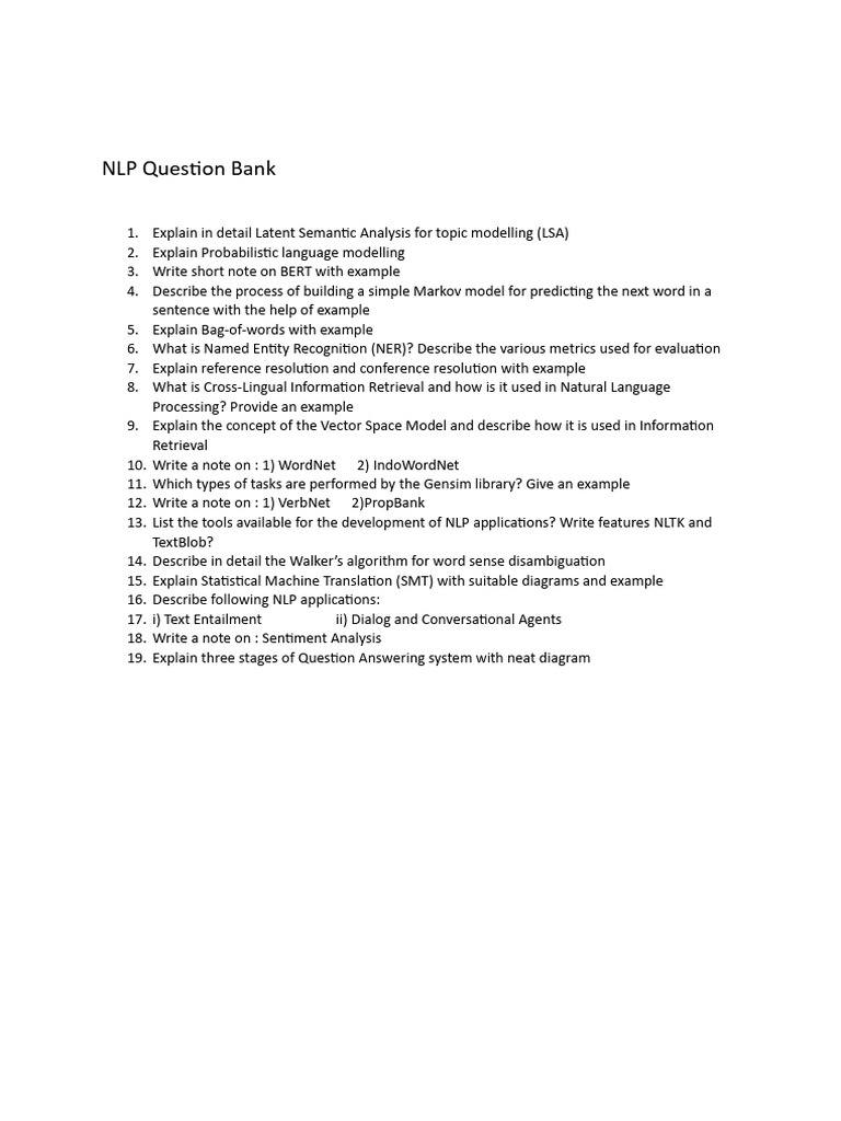 NLP Question Bank | PDF NLP Question Bank | PDF