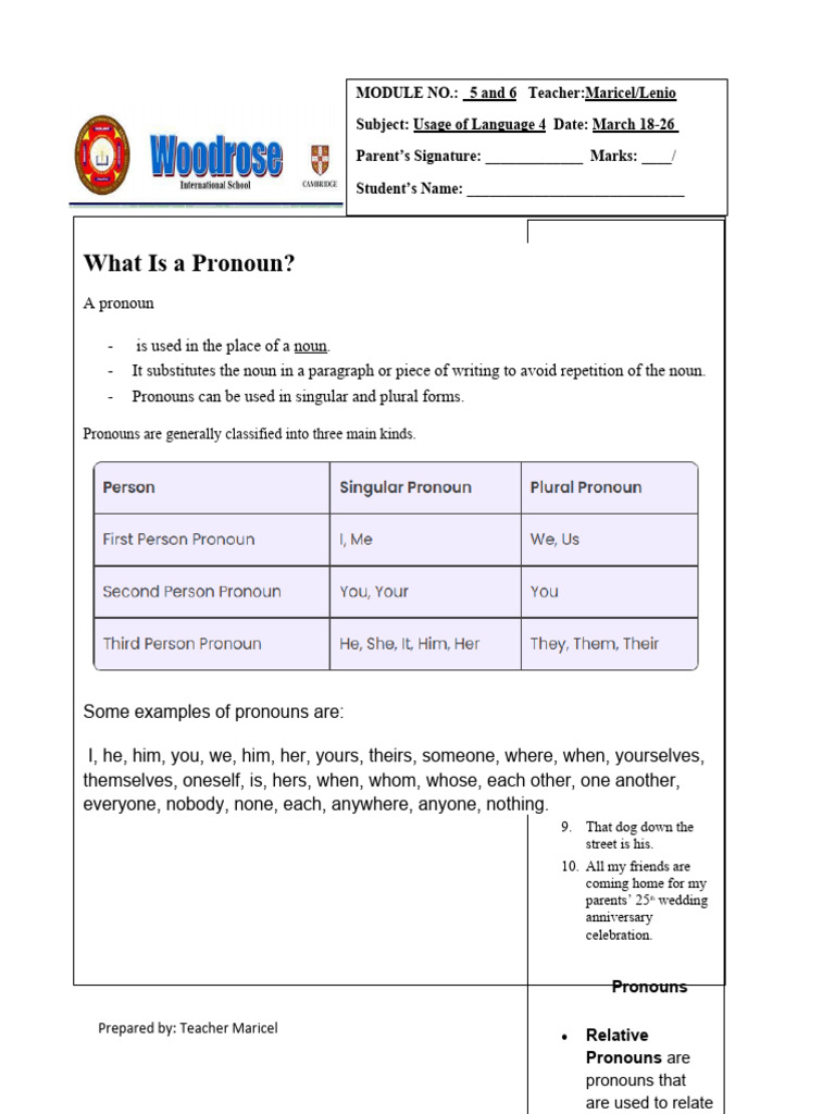 Pronouns | PDF | Pronoun | Morphology