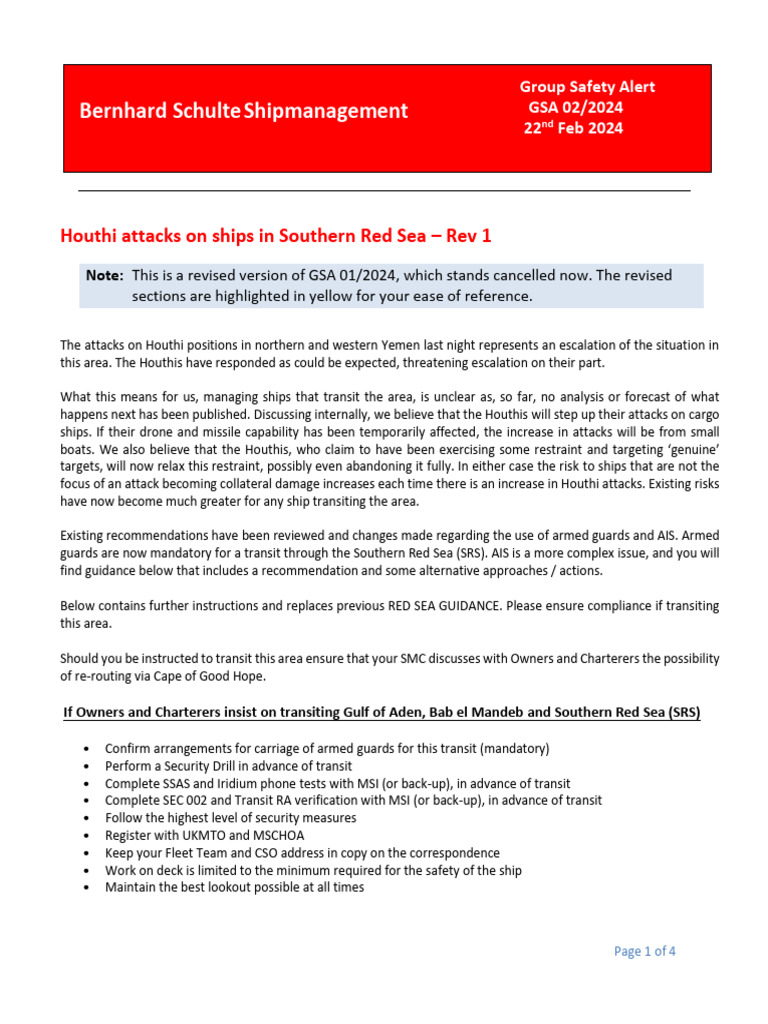 GSA 02 2024 Houthi Attacks in Southern Red Sea - Rev 1 | PDF | Water Transport | Naval Warfare