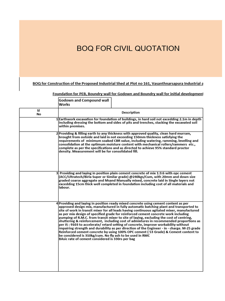 Boq - Civil - For Shed | Download Free PDF | Concrete | Plaster