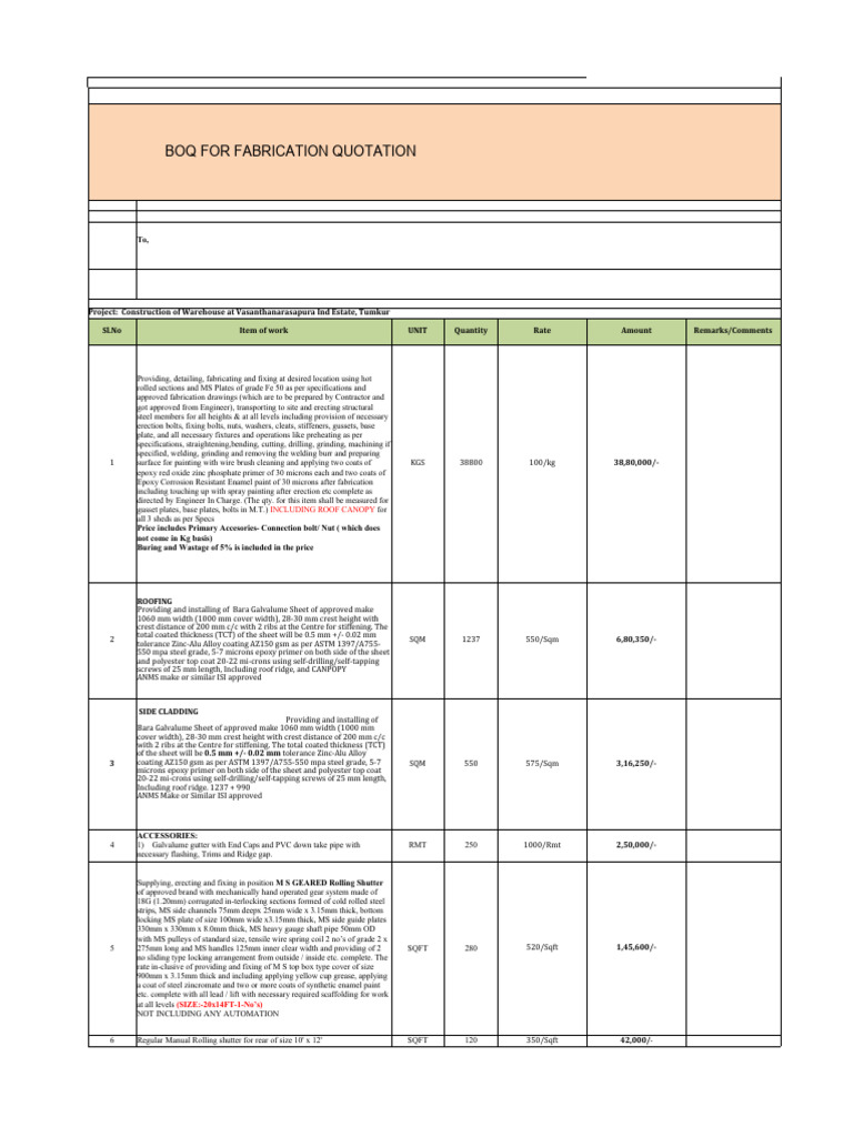 Boq - Fab - For Small Shed | PDF | Sheet Metal | Metal Fabrication