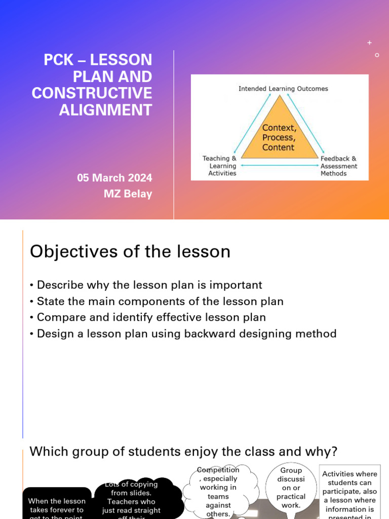 PCK - Lesson Plan and Constructive Alignment | PDF | Learning | Lesson Plan