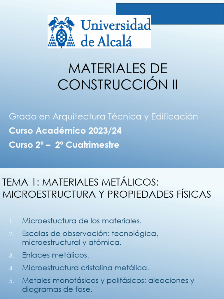 Tema 1 Materiales Metálicos Microestructura y Propiedades físicas-GATE | PDF | Rieles | Aleación