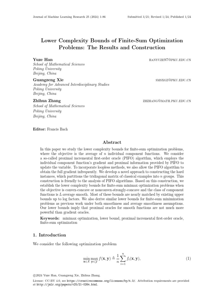 Lower Complexity Bounds of Finite-Sum Optimization Problems: The Results and Construction | PDF ...