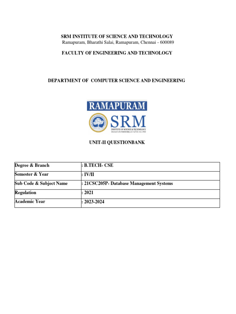 Unit 2 - Question Bank | Download Free PDF | Relational Database | Relational Model