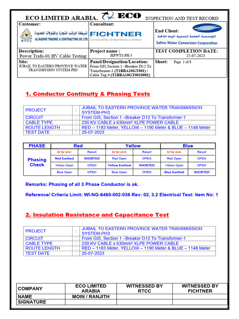 HV 230KV Cable 1 Test Report | PDF | Electric Power Transmission ...