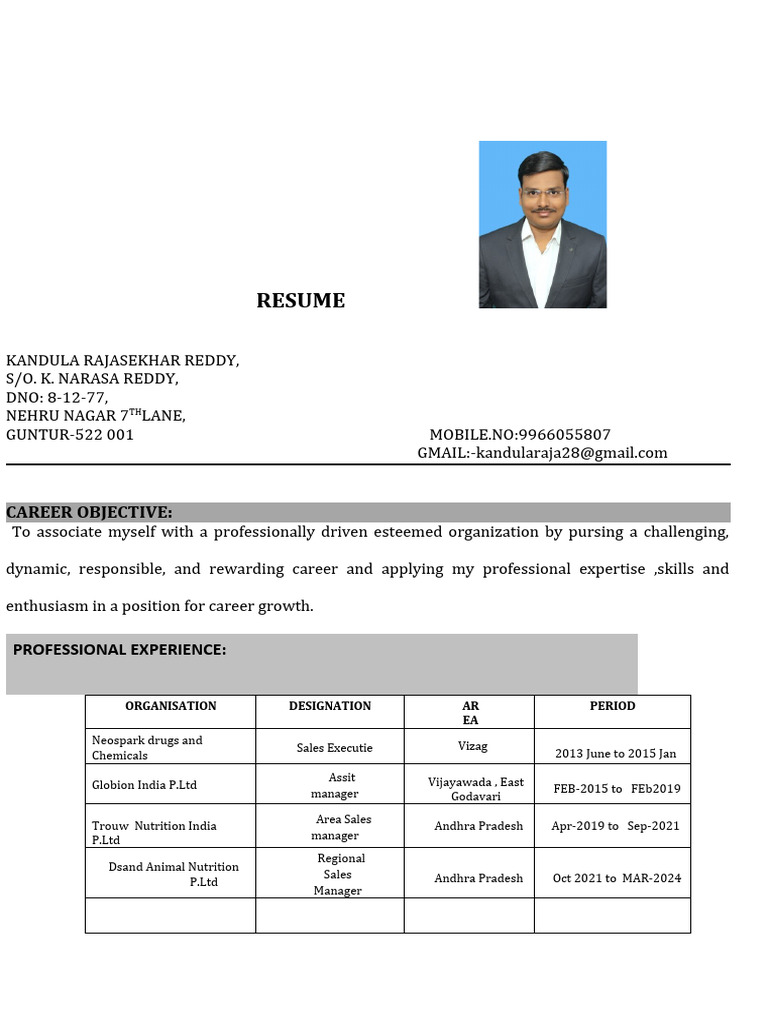 K.rajasekhar Reddy Resume 2024-1 | PDF | Career & Growth