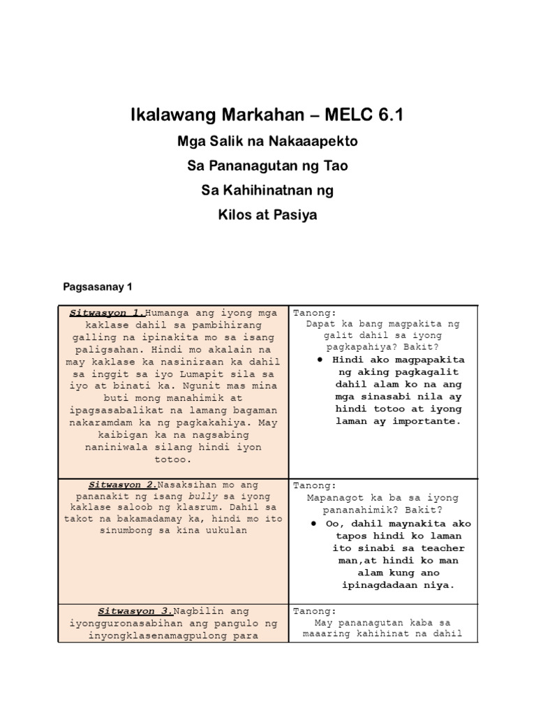 Ikalawang Markahan - MELC 6.1 | PDF