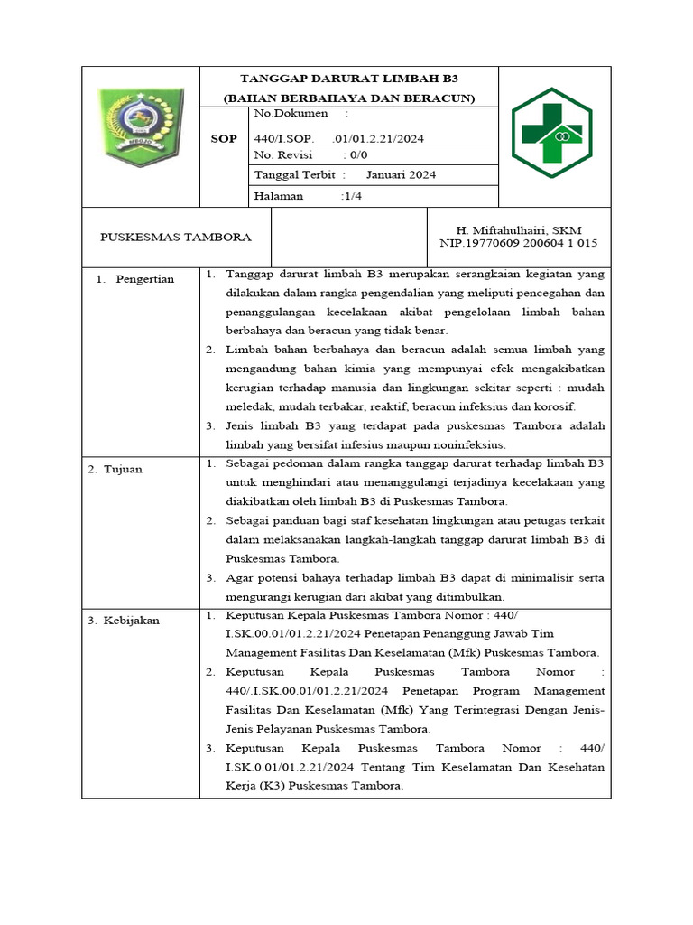 SOP TANGGAP DARURAT LIMBAH B3 ACC | PDF