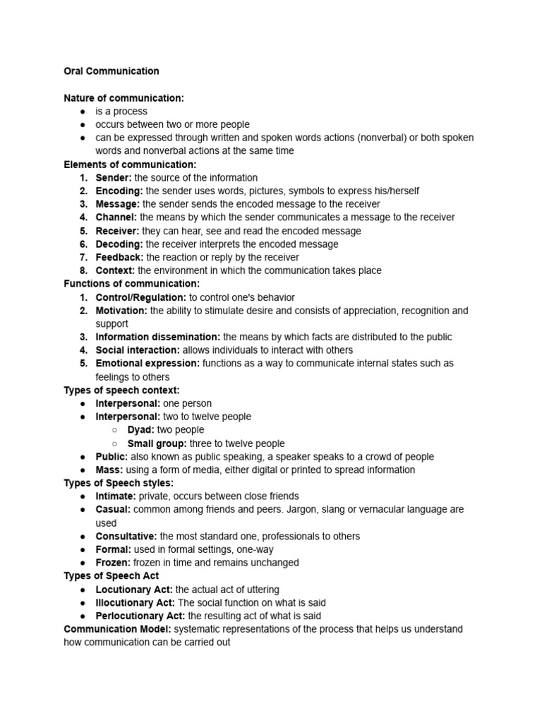 Oral Communication Reviewer | PDF | Communication | Nonverbal Communication