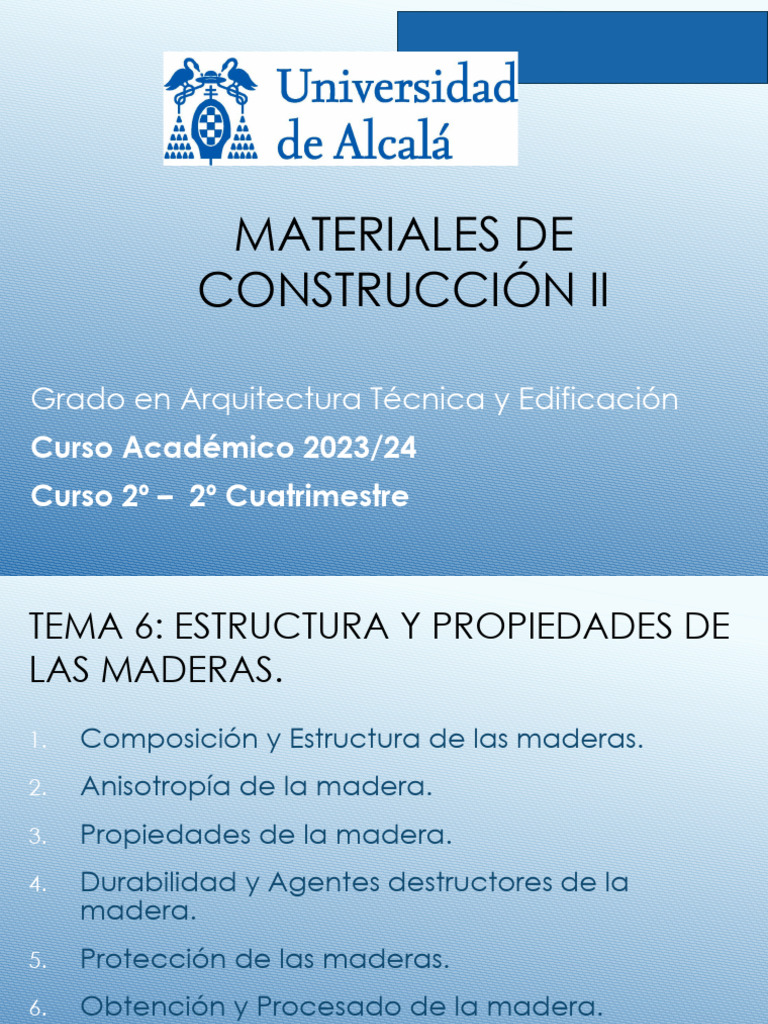 Tema 6 Estructura y Propiedades de Las maderas-GATE | PDF | Madera