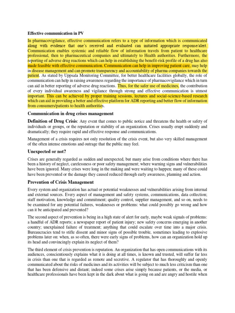 Effective Communication in Drug Safety | PDF | Pharmacovigilance ...
