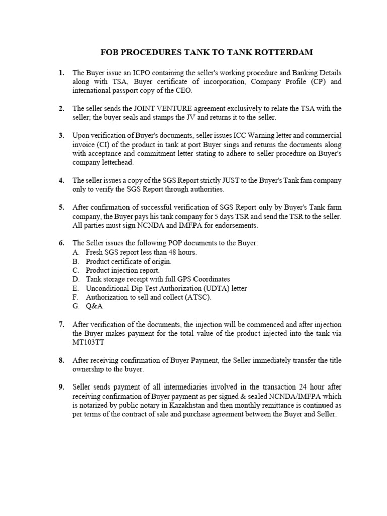 Fob Procedures Tank To Tank 1 Rotterdam | PDF | Business
