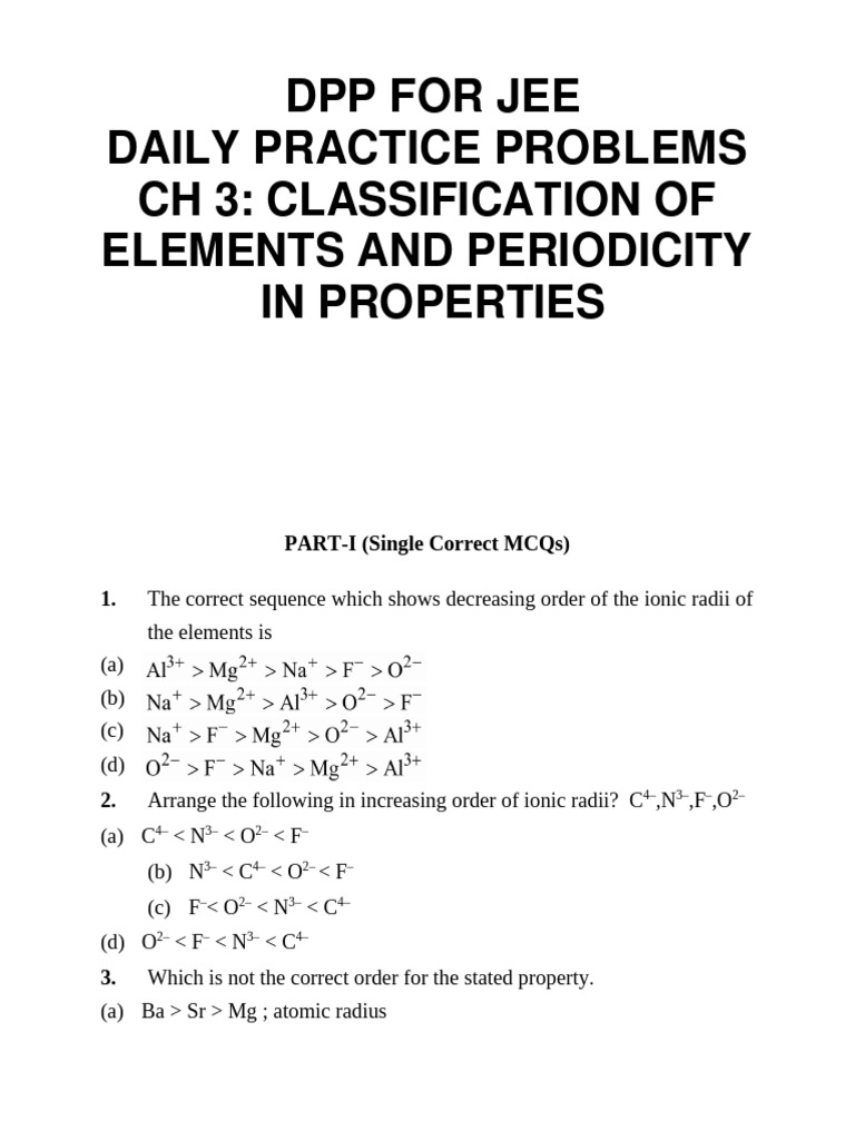 DPP For Jee Daily Practice Problems CH 3: Classification of Elements and Periodicity in ...