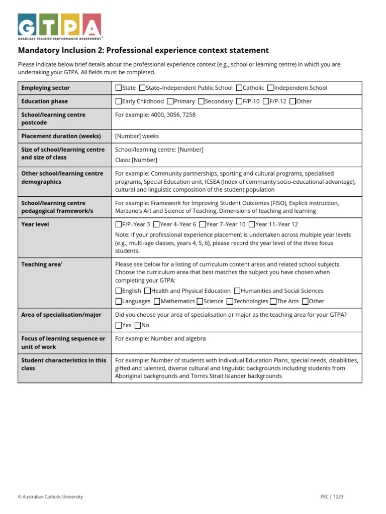 GTPA Professional Experience Form | PDF | Science | Social Sciences