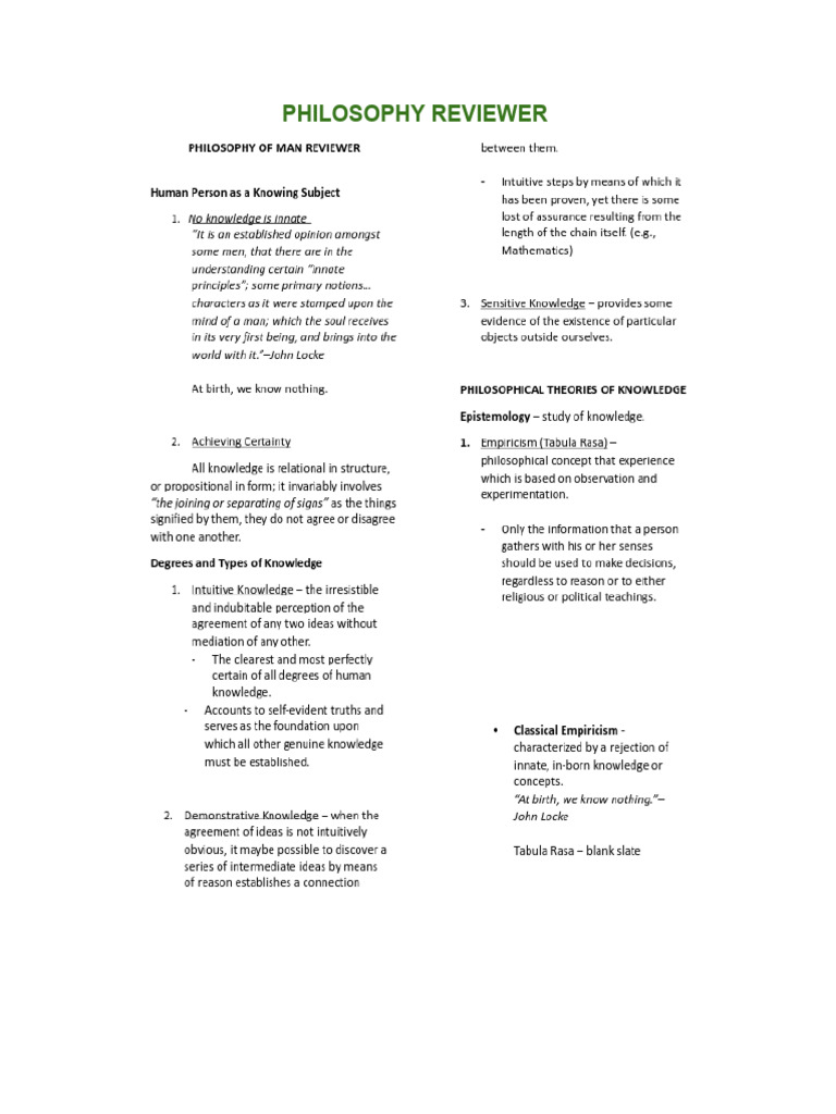 Grade 11 Philosophy Reviewer | PDF