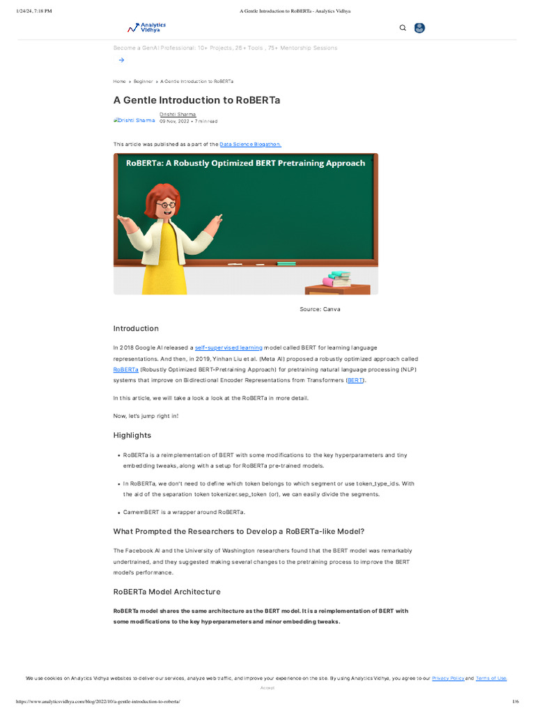 Intro to RoBERTa for Beginners | PDF | Analytics | Learning