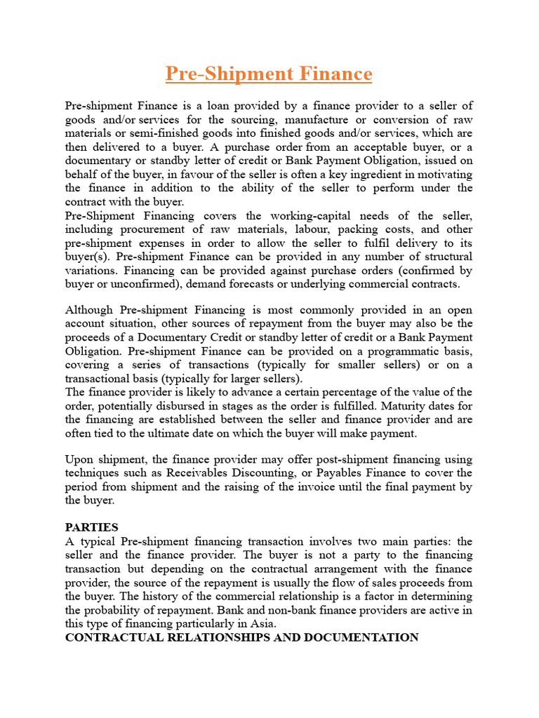 Pre-Shipment Finance Explained | PDF | Loans | Letter Of Credit