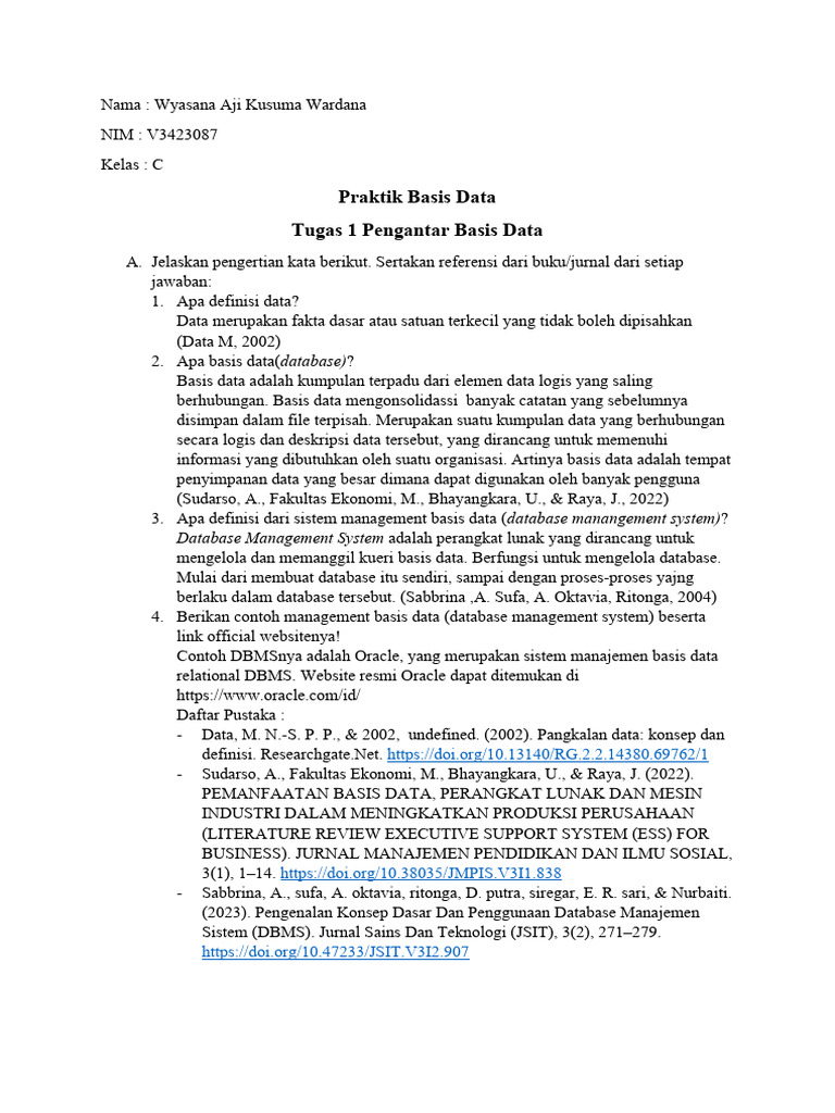 Tugas 1 Pengantar - V3423087 - Wyasana Aji Kusuma Wardana | PDF | Komputer