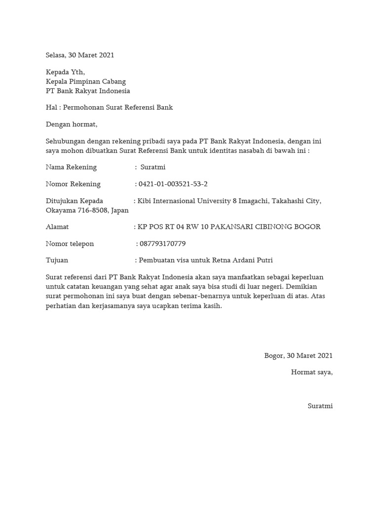 Surat Permohonan BRI | PDF