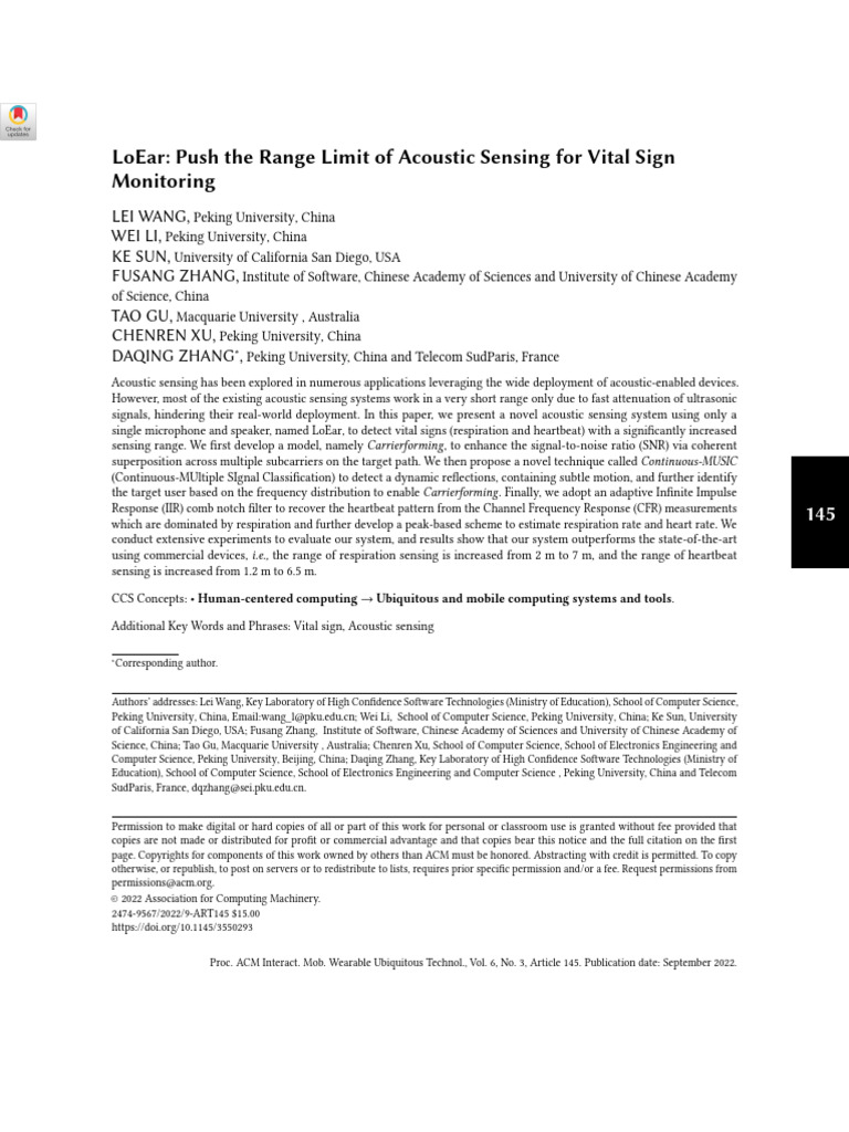 LoEar Push The Range Limit of Acoustic Sensing For Vital Sign | PDF ...