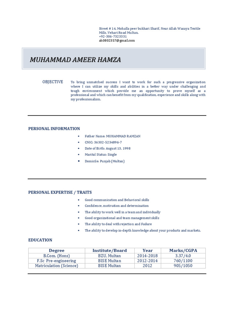 Hamza CV | PDF | Cognition | Cognitive Science