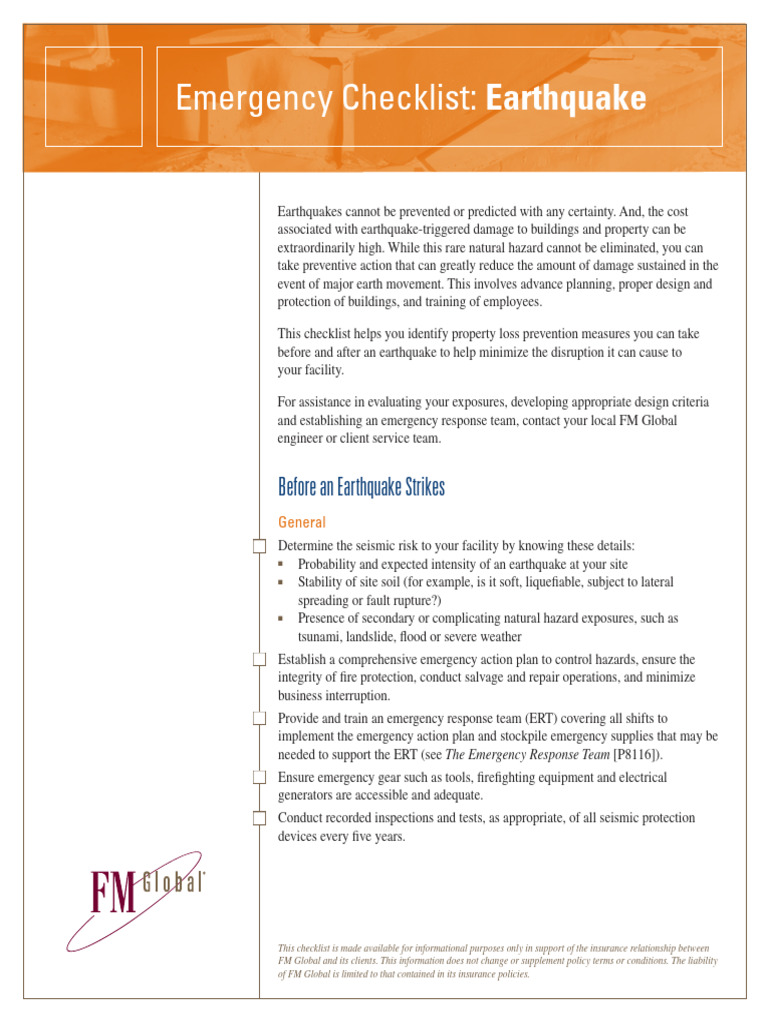 Emergency Checklist: Earthquake: Before An Earthquake Strikes ...