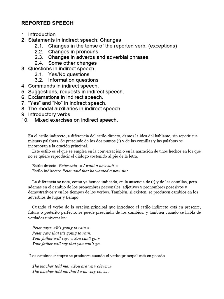 Teoría y Reported-Speech-Con-Ejercicios | PDF | Semántica | Tipología Lingüística