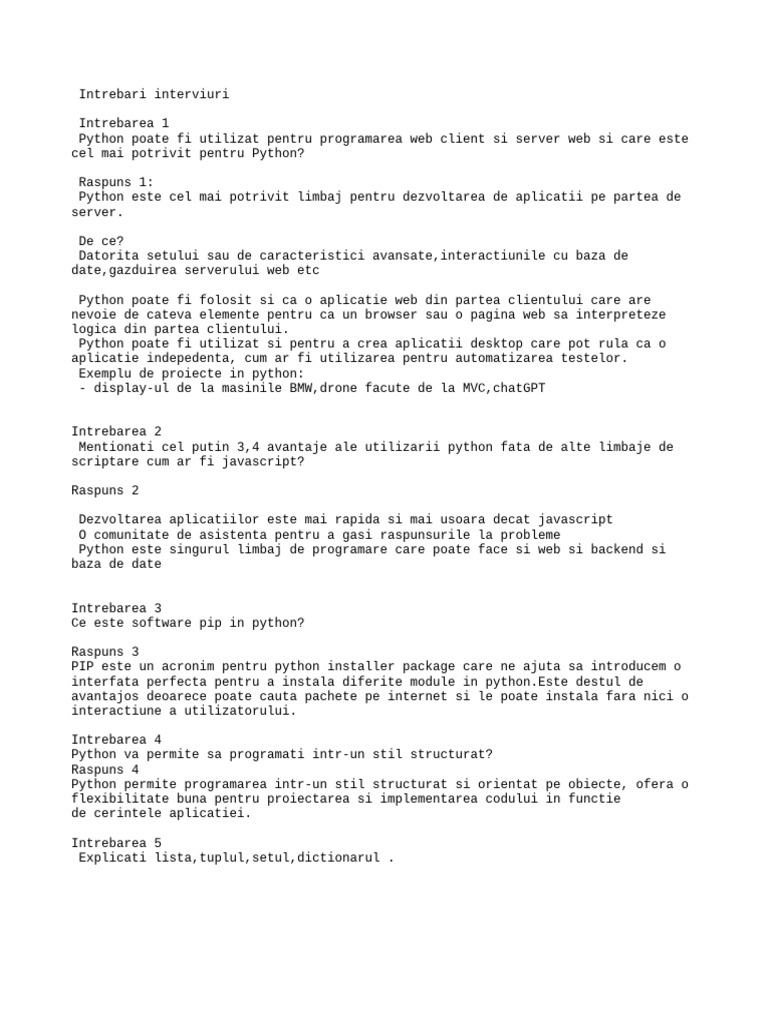 Intrebari Interviu | PDF