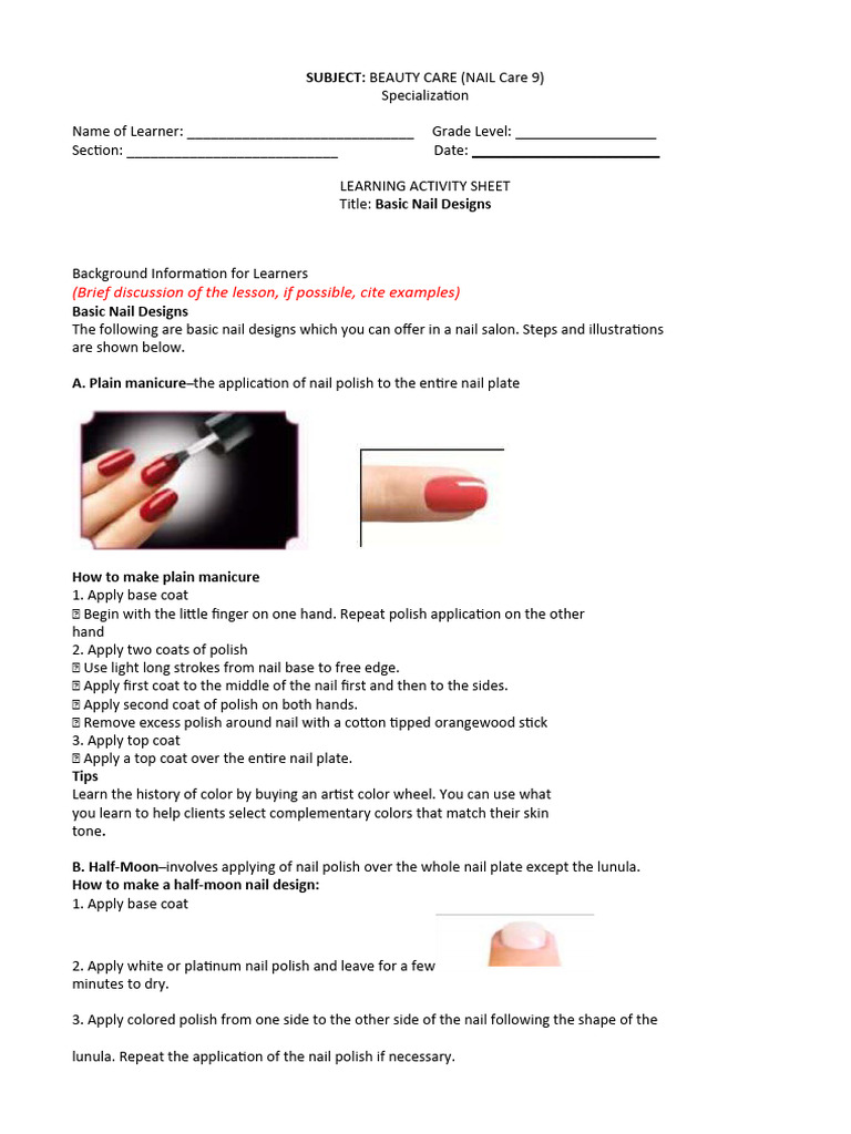 Learning-Activity-sheet1-1 - Beauty Care (Nail Care 9) | Download Free ...