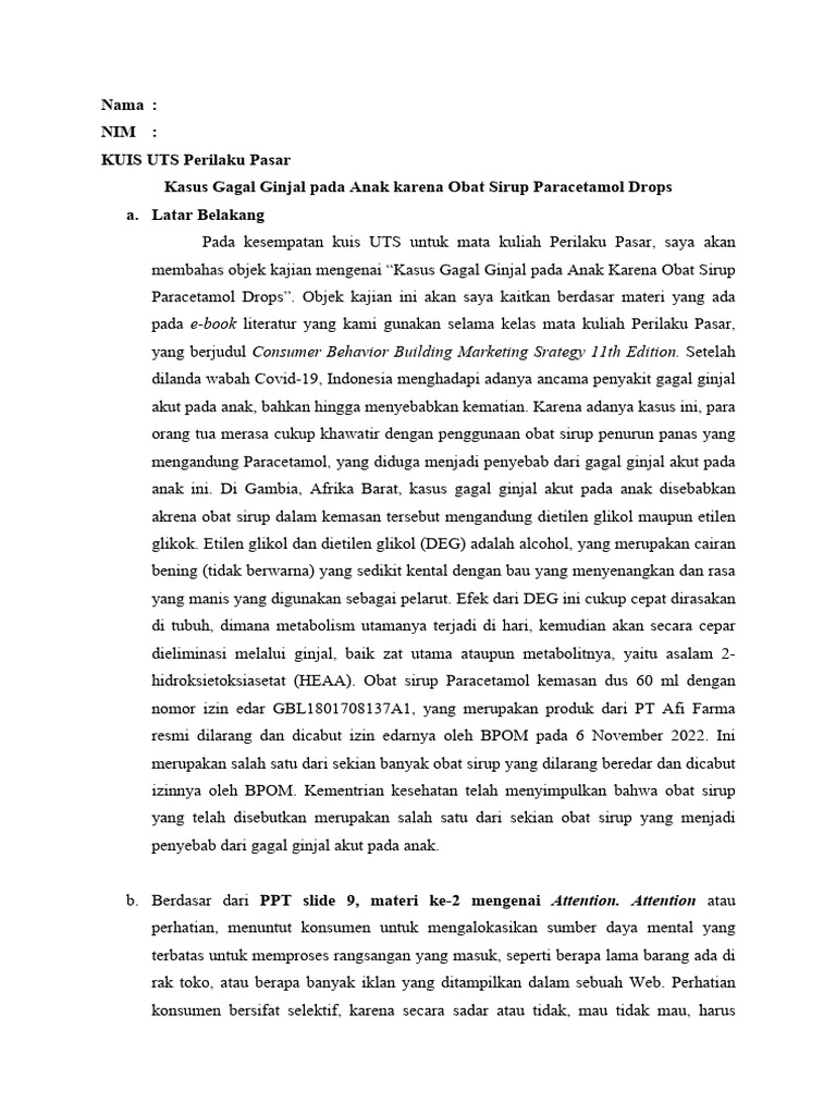 Kuis UTS Perilaku Pasar | PDF | Pengembangan Diri