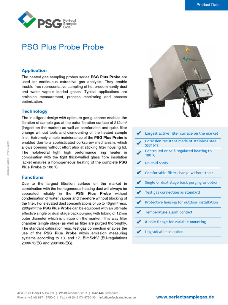 PSG Plus Probe: Advanced Gas Sampling Solutions | PDF | Pipe (Fluid ...