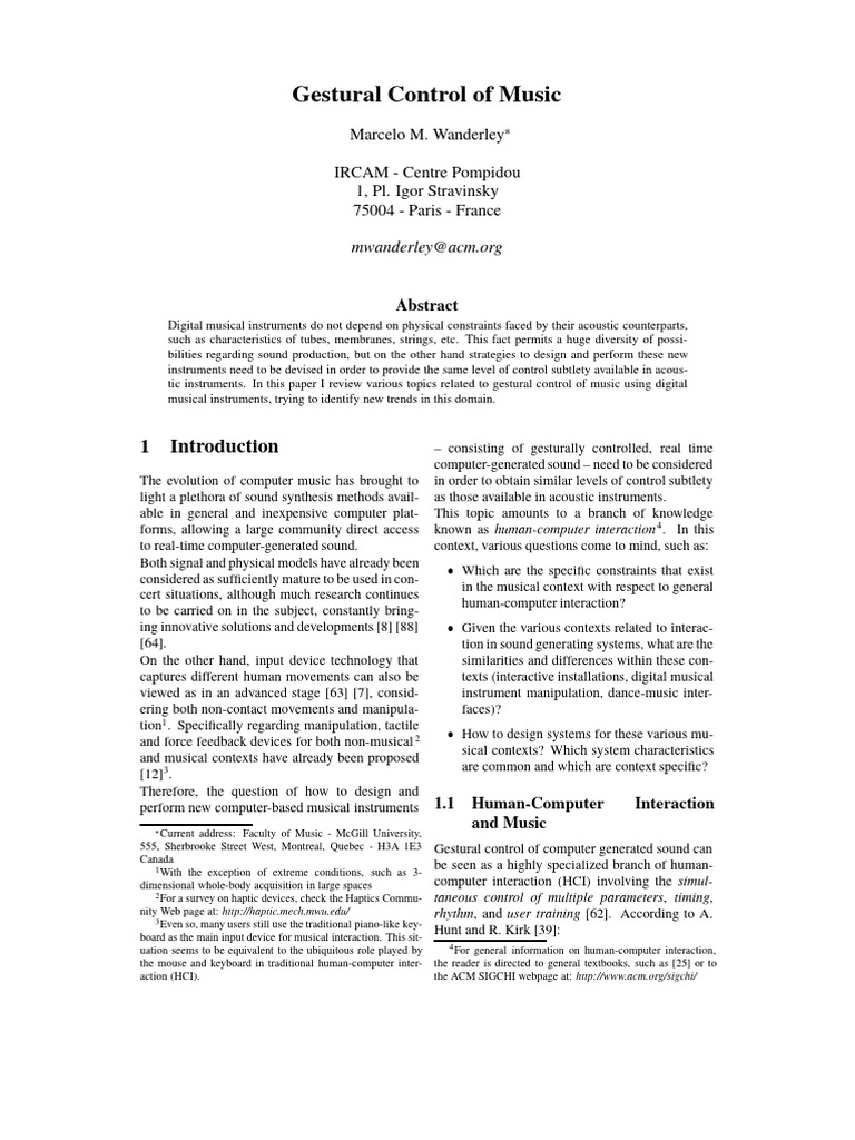 Gestural Control of Music | PDF | Human–Computer Interaction | Sound