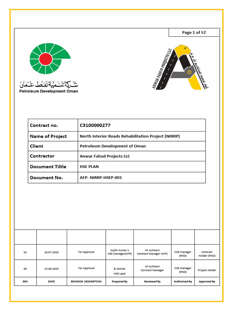 AFP - HSE OCP-07-HSE Plan C3100000277 - Rev.01 | PDF | Road | Risk ...