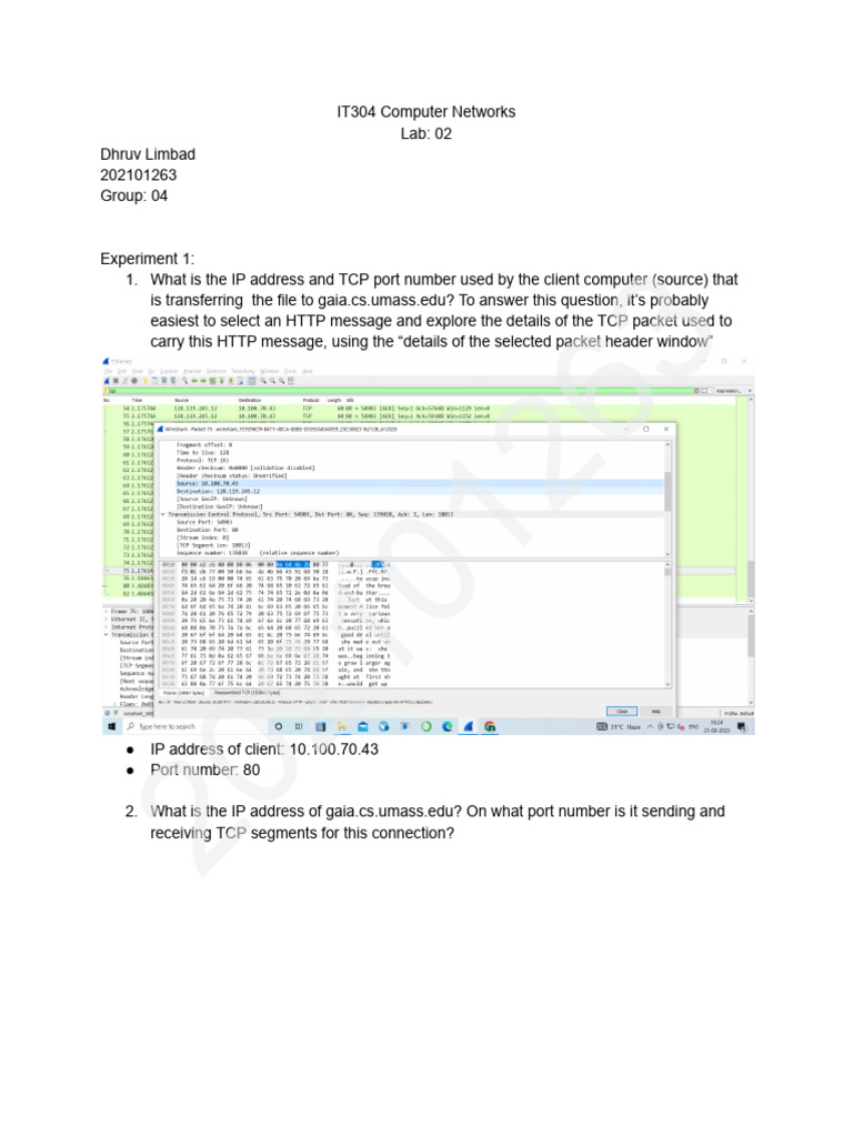 Lab2 | PDF | Transmission Control Protocol | Port (Computer Networking)