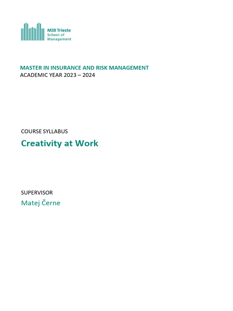 Creativity at Work - Syllabus and Workplan | PDF | Creativity | Innovation