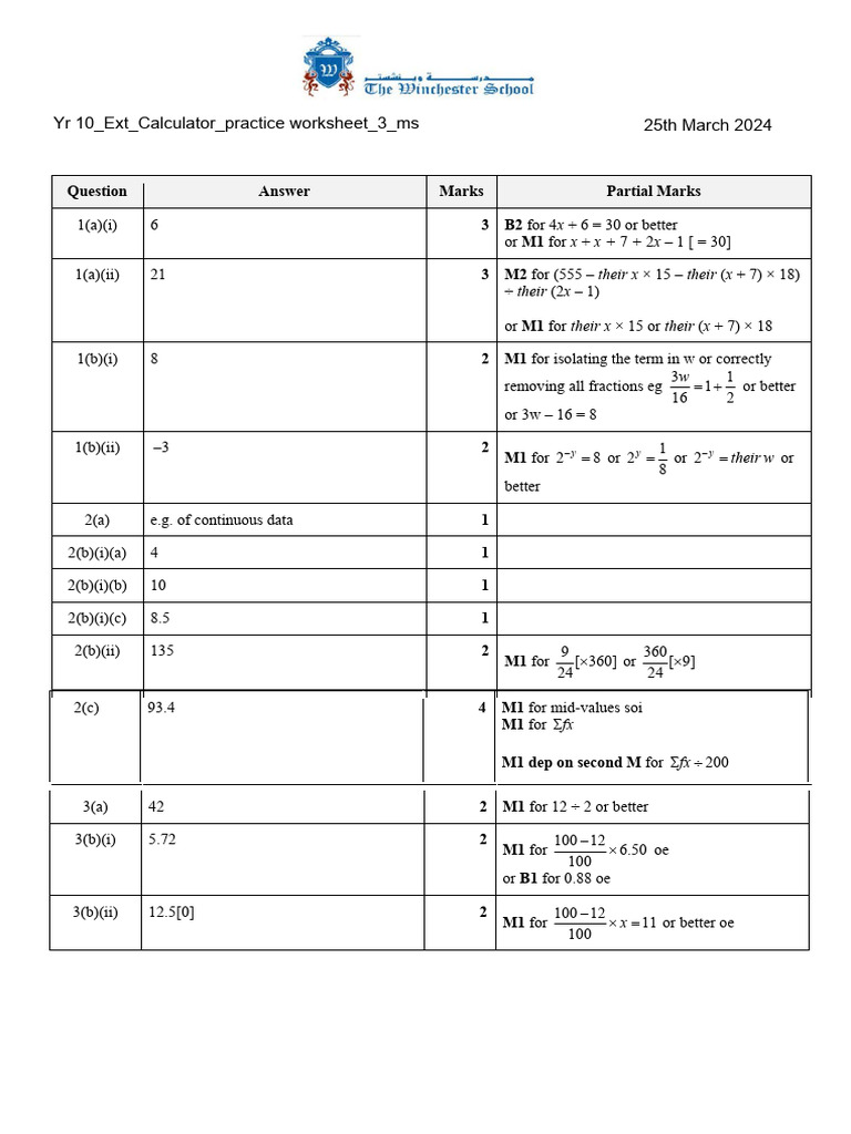 Yr 10 - Ext - Calculator - Practice Worksheet - 3 - Ms - 25th March ...