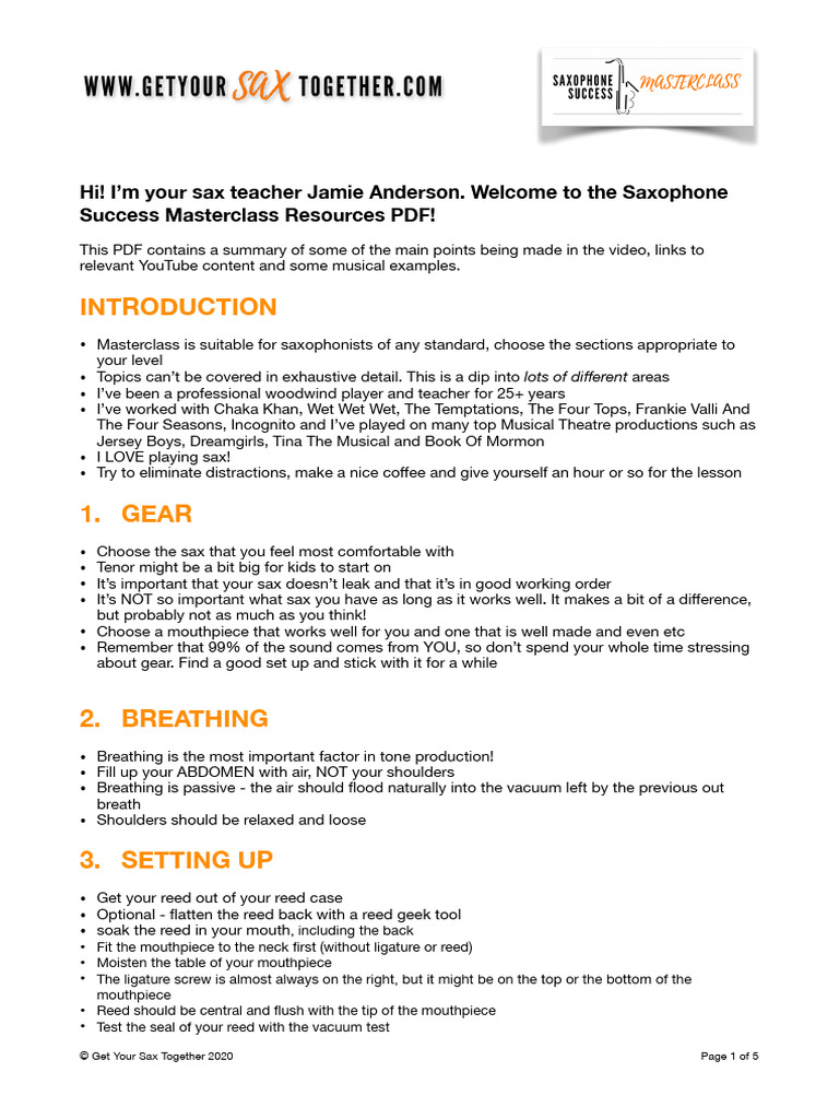 Saxophone Success Masterclass Guide | PDF | Saxophone | Scale (Music)