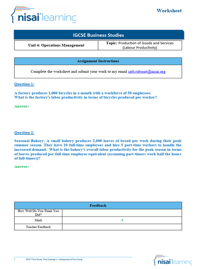 Labour+Productivity Worksheet | PDF | Business