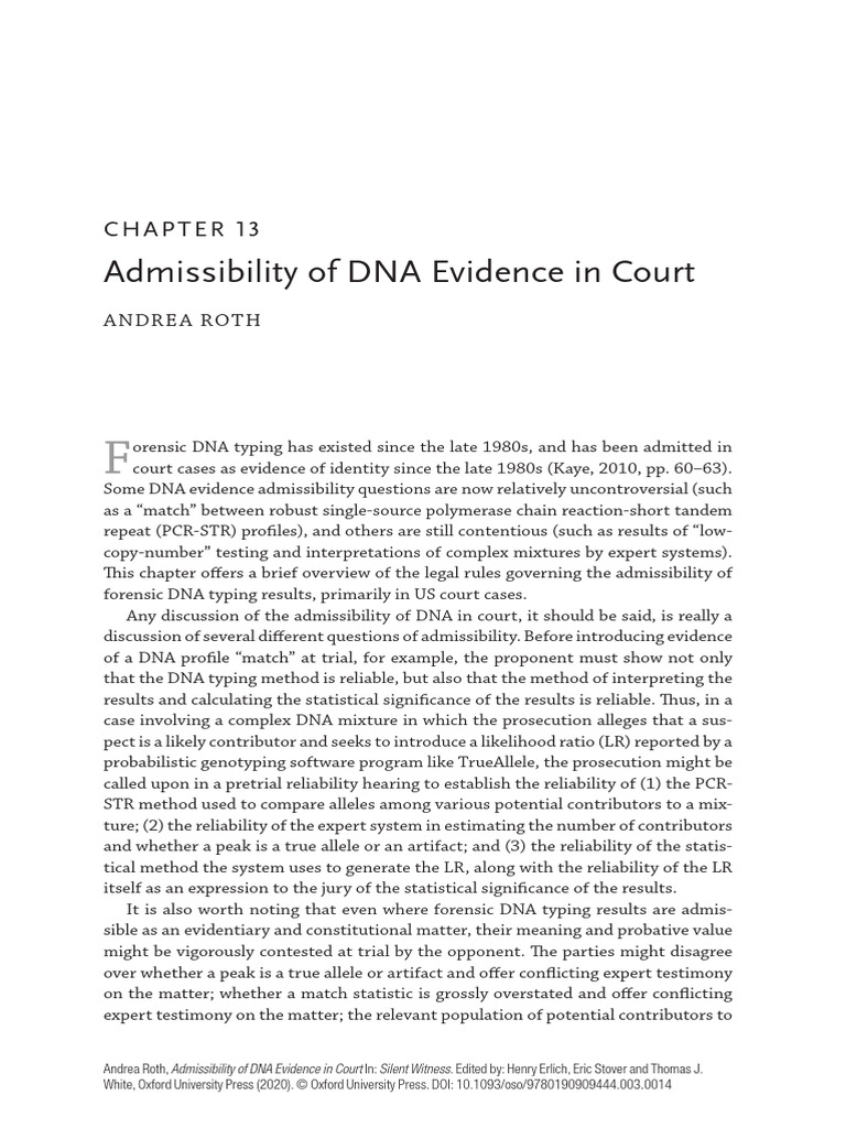 Admissibility of DNA Evidence in Court | PDF | Daubert Standard ...