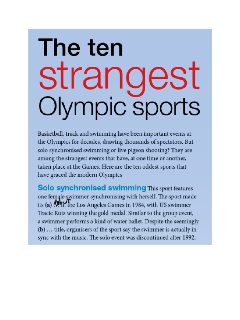Week 28 - The Ten Strangest Olympic Sports Text | PDF