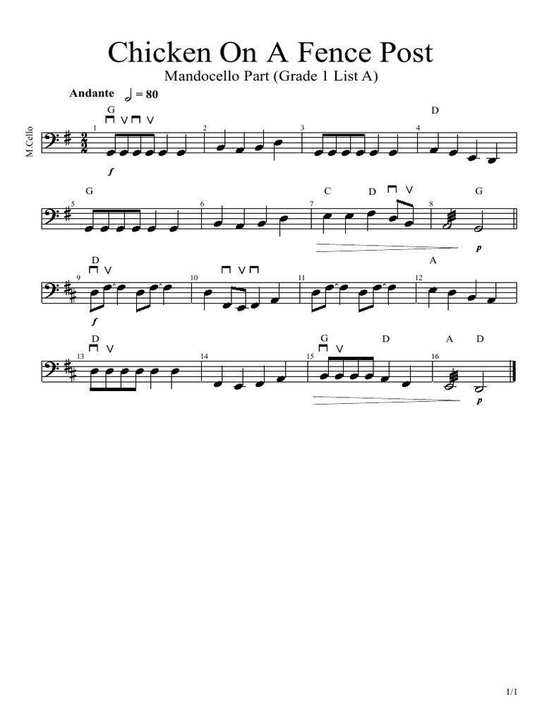 Chicken On A Fence Post Mandocello Part PDF Version | PDF