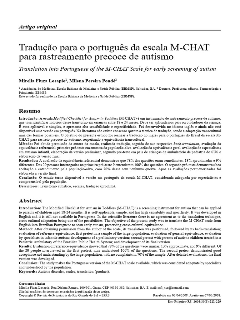 Escala M-Chat | Download grátis PDF | Psiquiatria