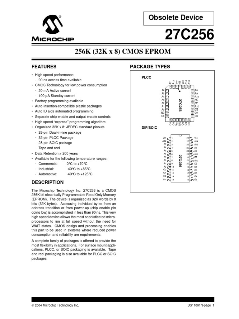256K (32K X 8) CMOS EPROM: Obsolete Device | PDF | Pic Microcontroller ...
