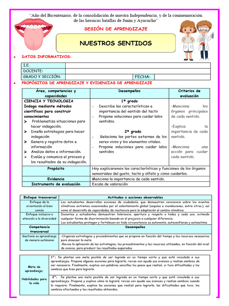 U2 S1 Sesion D3 CT Los Sentidos Maestras de Primaria Del Peru | PDF ... U2 S1 Sesion D3 CT Los Sentidos Maestras de Primaria Del Peru | PDF ...