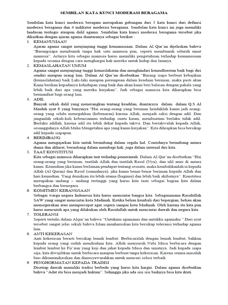 Sembilan Kata Kunci Moderasi Beragama | PDF
